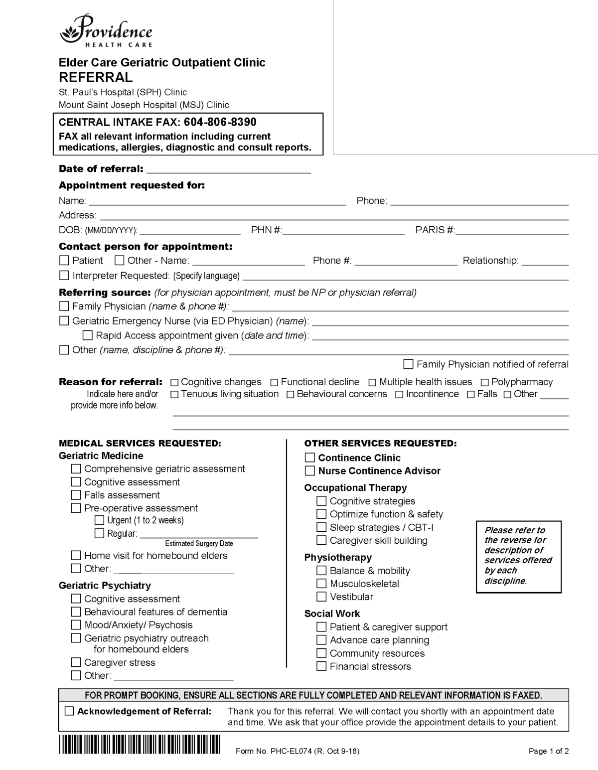 PHC Geriatric Clinic Referral eForm – The Oscar Galaxy