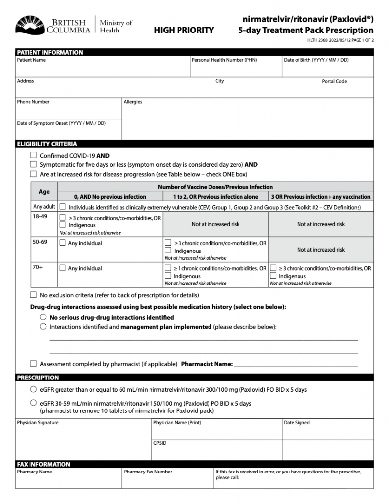 Paxlovid Rx eFORM (COVID therapy) – The Oscar Galaxy