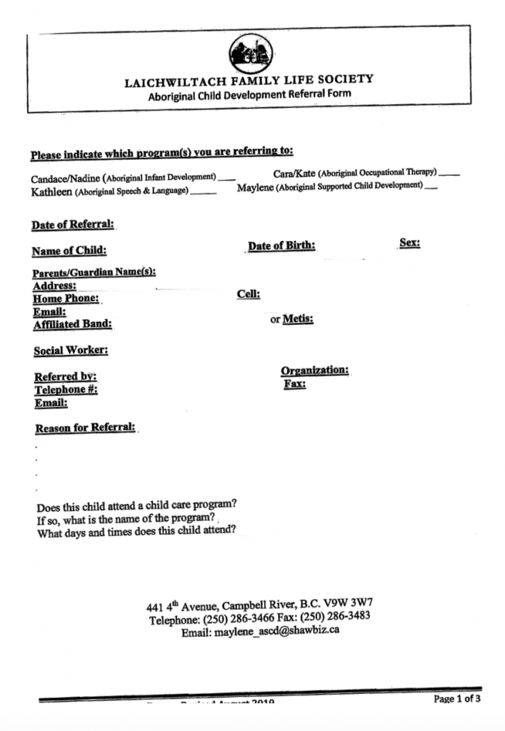 Laichwiltach Family Life Society Aboriginal Child Development Referral ...