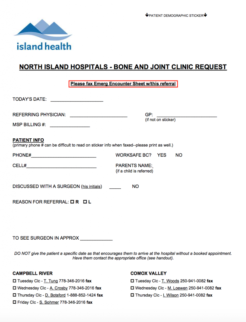 North Island Hospital’s Bone & Joint Clinic Referral – The Oscar Galaxy