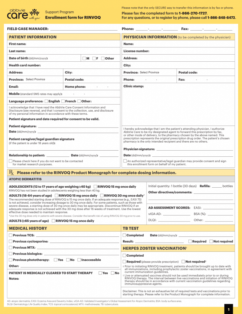 Rinvoq (upadacitinib) Atopic Dermatitis PSP Form Abbvie Care – EN – The ...