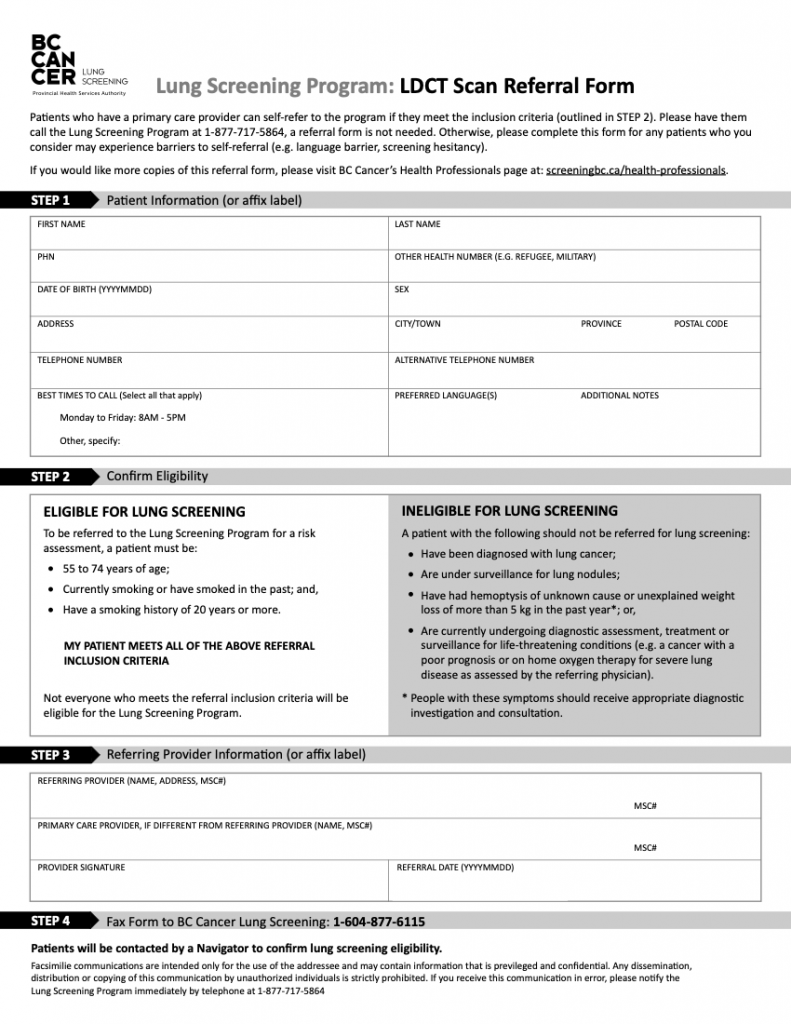 BCCA Lung Screening Program: LDCT Scan Referral Form – The Oscar Galaxy