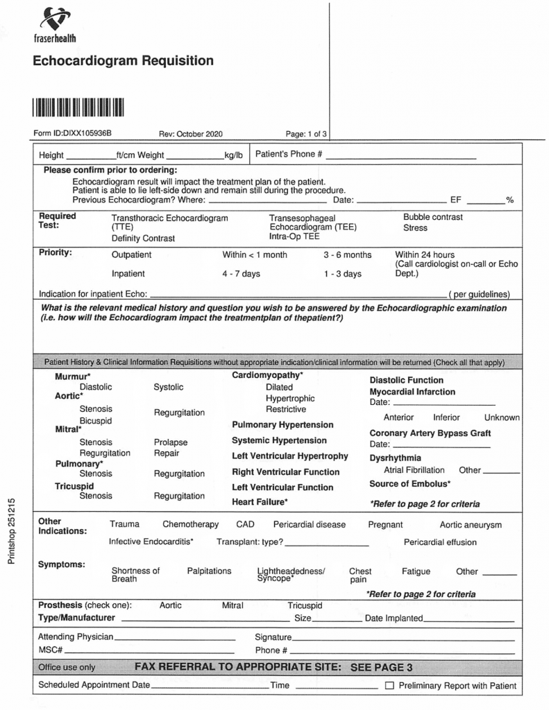 Fraser Health Echocardiogram Requisition – The Oscar Galaxy