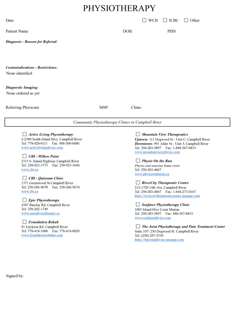 Campbell River Physiotherapy Referral – The Oscar Galaxy