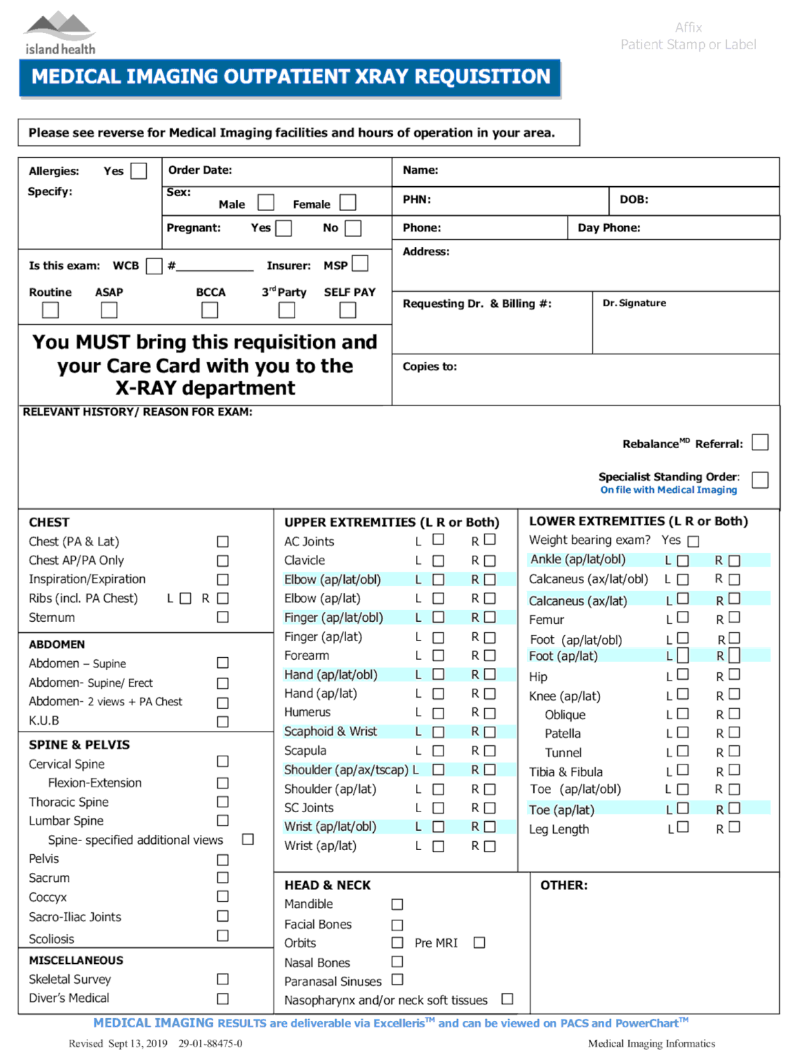 X-ray Outpatient Requisition E-form for Island Health – The Oscar Galaxy