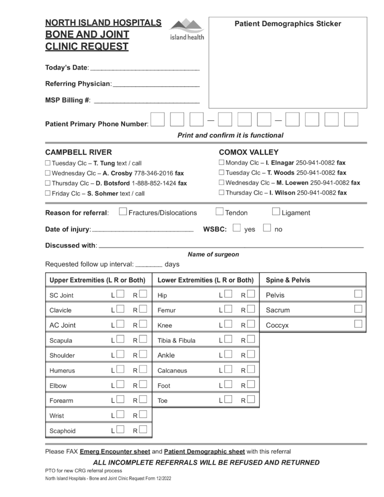 Bone and Joint Clinic Referral Northern Vancouver Island 2023 – The Oscar Galaxy
