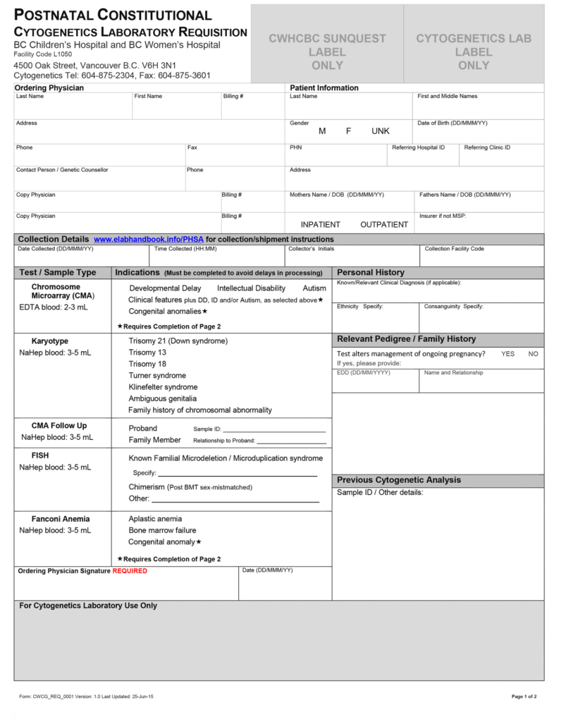 Postnatal Cytogenetics Lab Req BCWH BCCH – The Oscar Galaxy