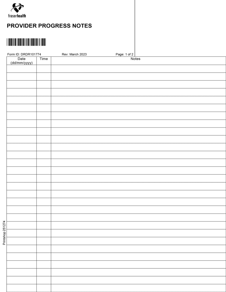 Fraser Health Provider Progress Notes – The Oscar Galaxy