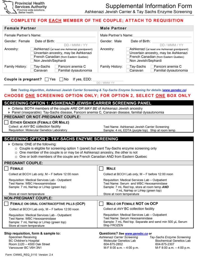 Ashkenazi Jewish Carrier & Tay Sachs Enzyme Screening BCWH BCCH – The Oscar Galaxy