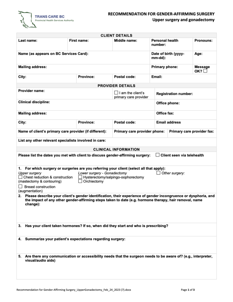 Trans Care BC: Upper Surgery and Gonadectomy – The Oscar Galaxy