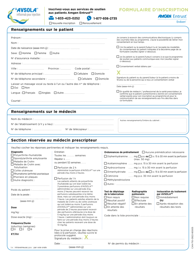 Avsola (infliximab) Entrust Formulaire d’inscription PSP – 2023 – The ...