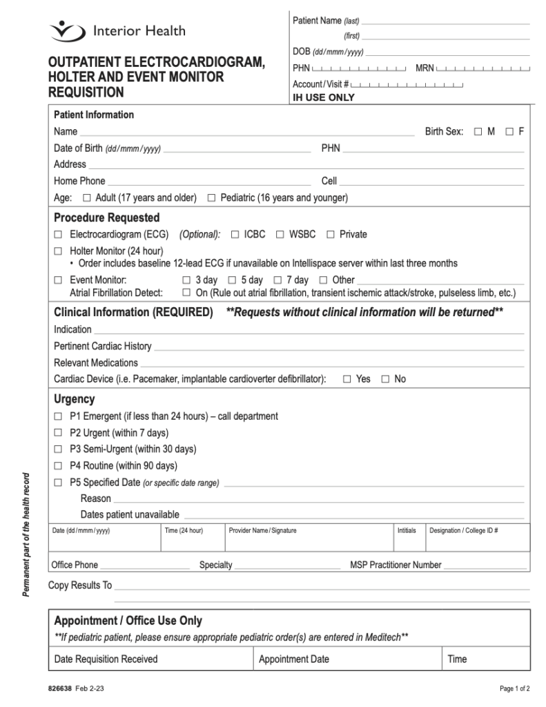 Interior Health Authority Outpatient Electrocardiogram (ECG), Holter ...