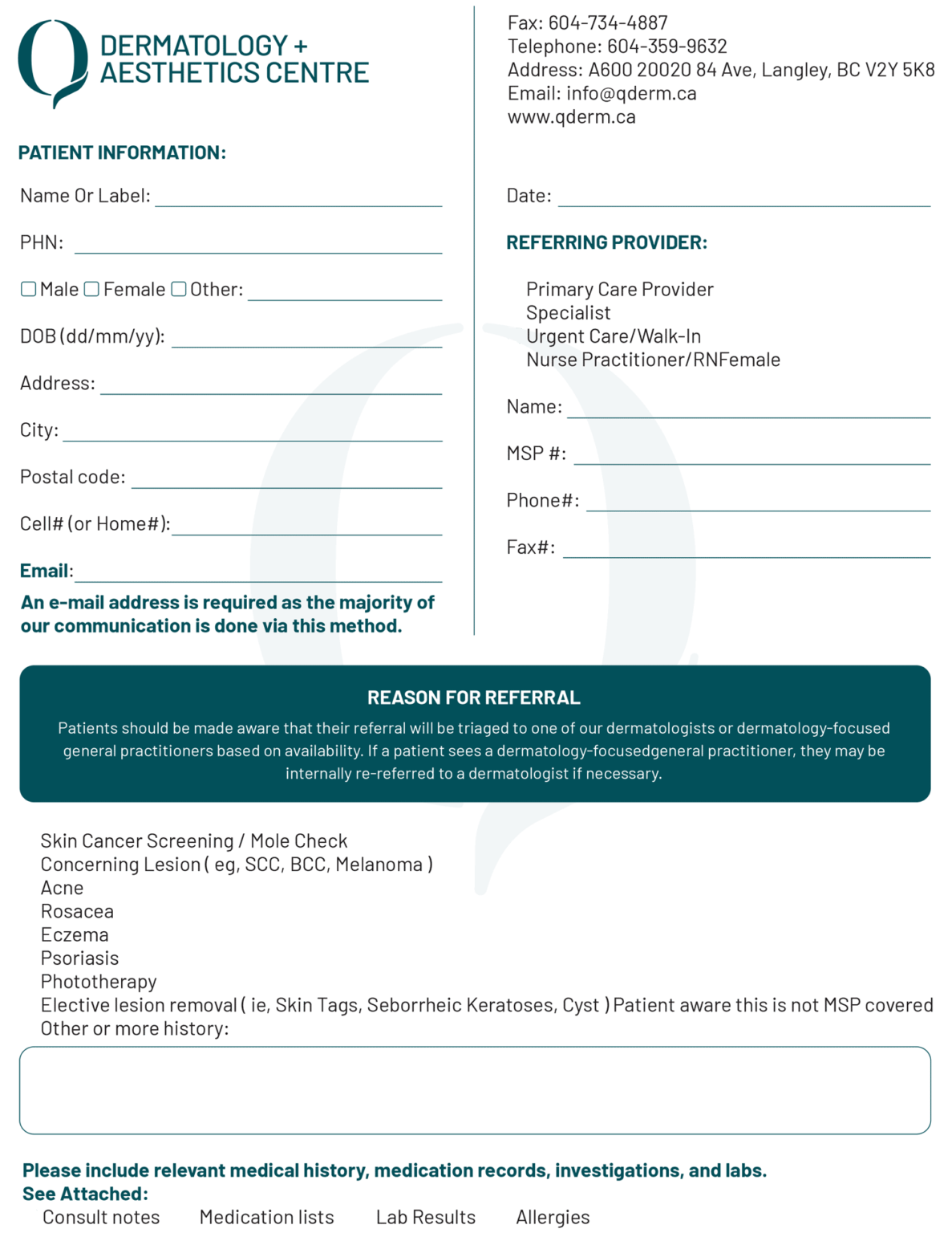 Referral to Q Dermatology + Aesthetics Centre – The Oscar Galaxy