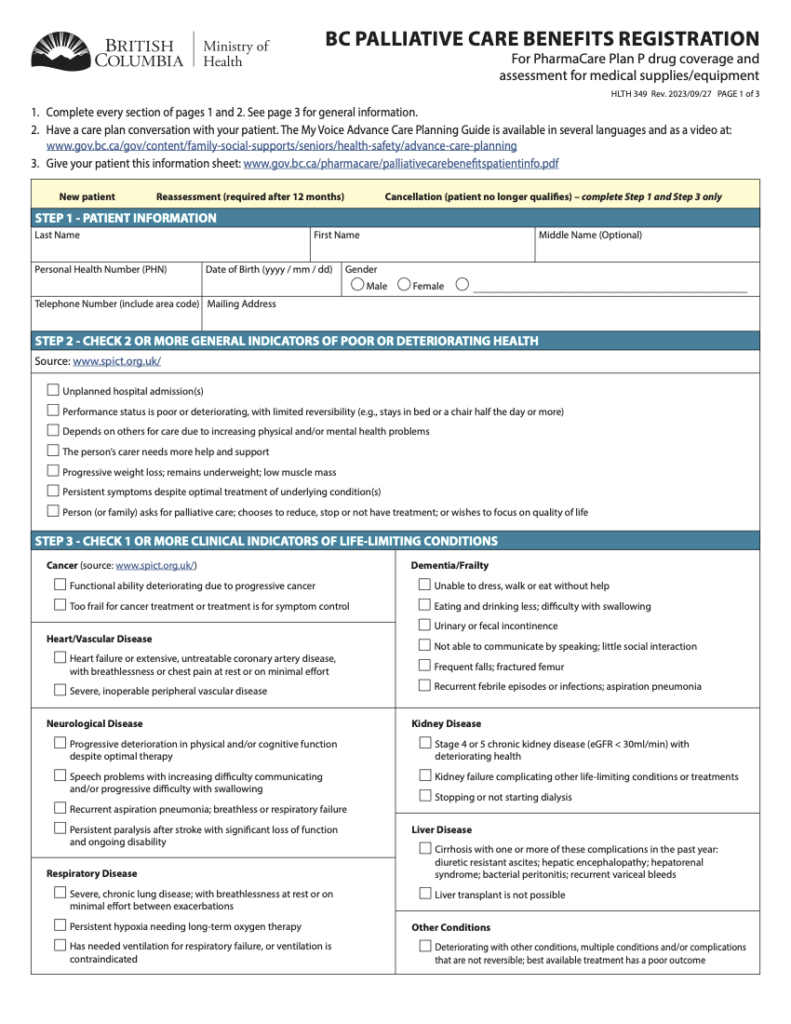 PharmaCare Plan P: BC Palliative Care Benefits Registration – The Oscar ...