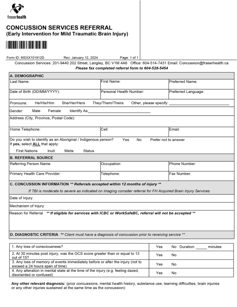 Fraser Health Concussion Clinic eForm – The Oscar Galaxy