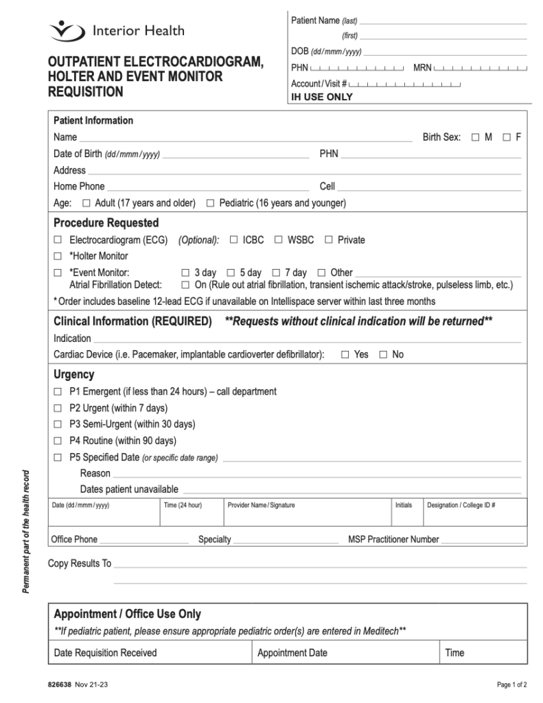Interior Health Outpatient Electrocardiogram Holter and Event Monitor ...