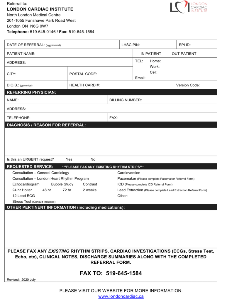 London Cardiac Institute General Cardiology Referral eForm 2024 – The ...