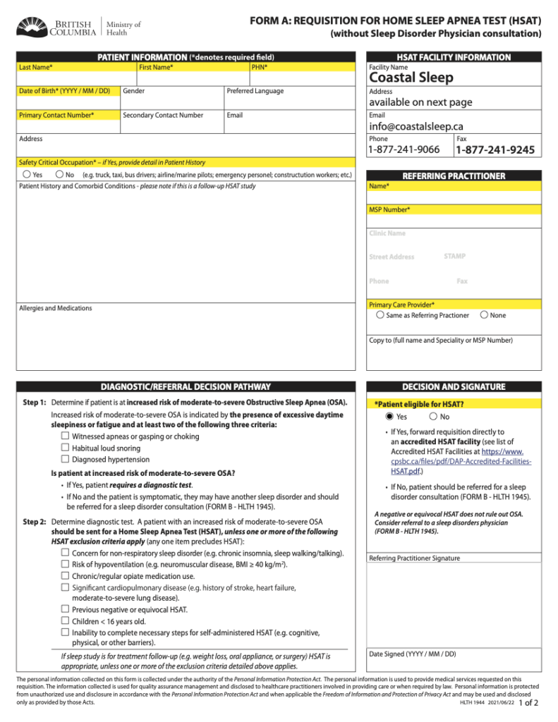 Home Sleep Apnea Testing (HSAT) eFORM – Coastal Sleep – The Oscar Galaxy