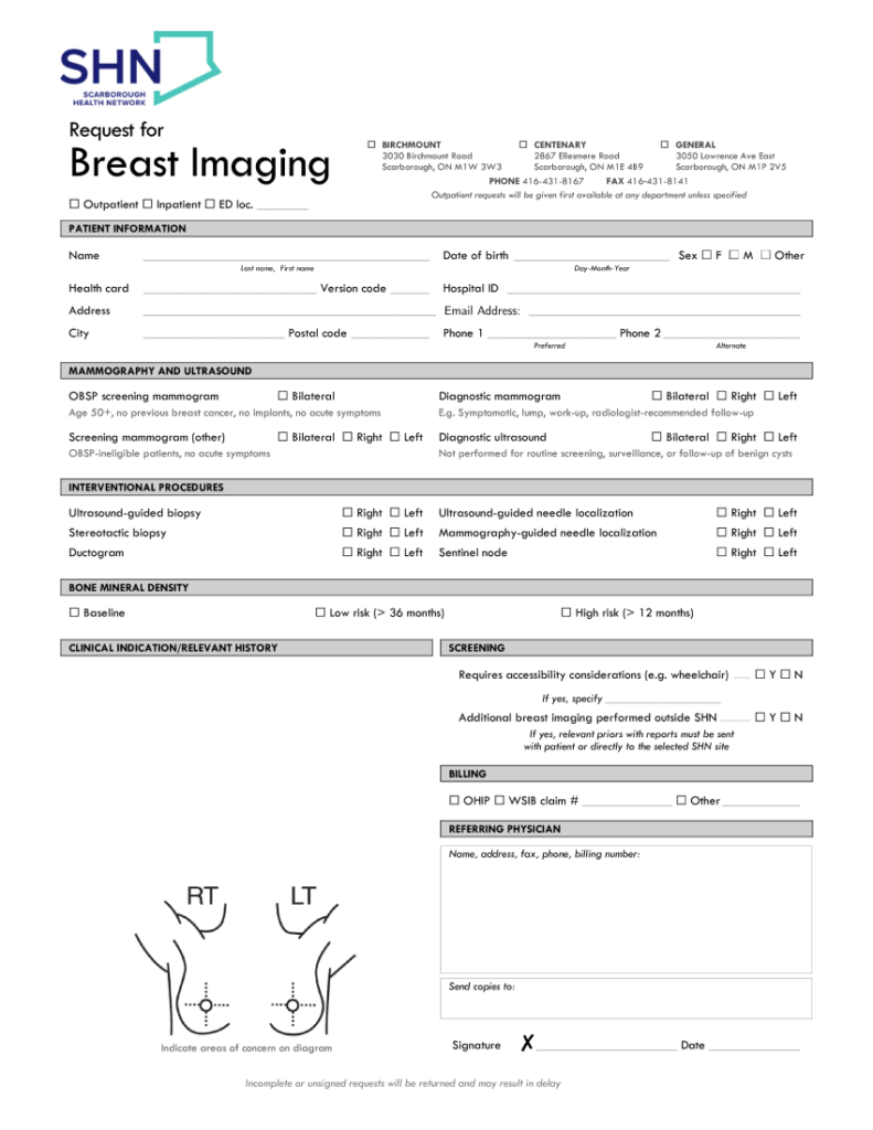 Scarborough Health Network (SHN) Breast Imaging Requisition – The Oscar ...