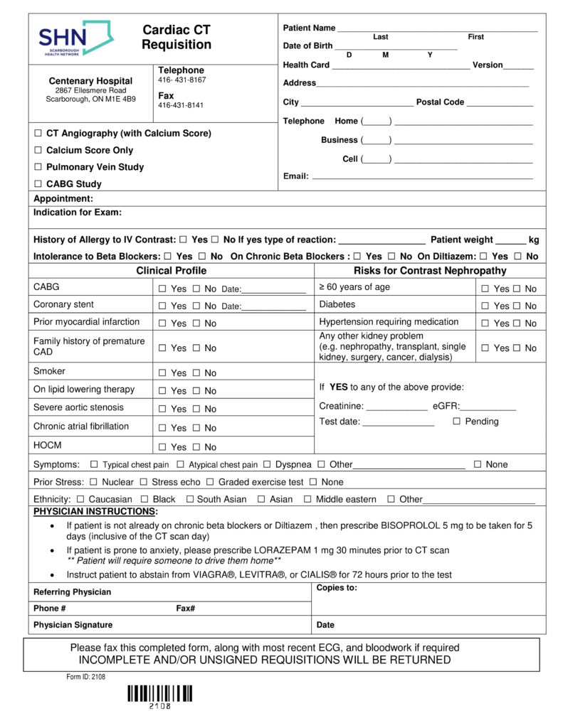 Scarborough Health Network (SHN) Cardiac CT referral Centenary Hospital ...