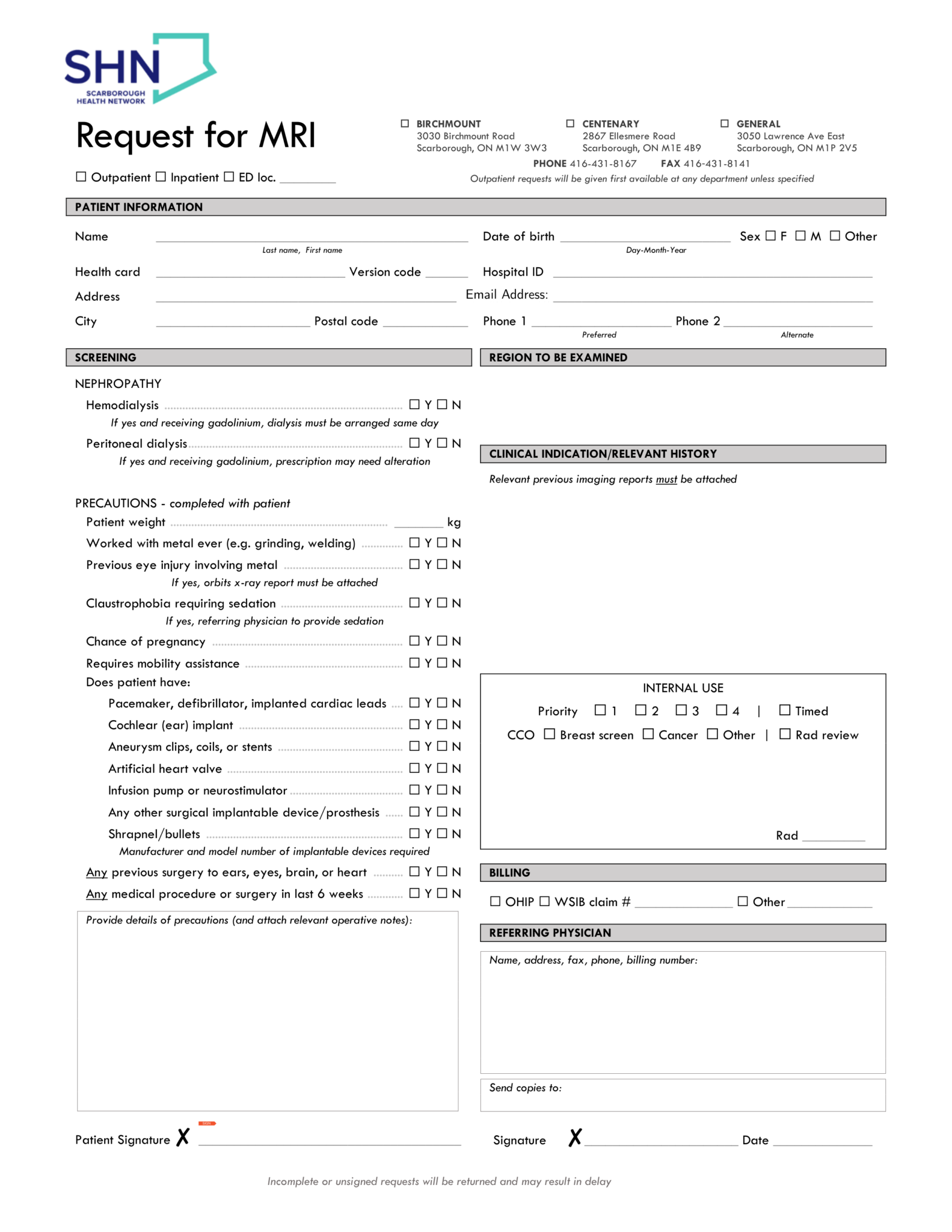 Scarborough Health Network (SHN) Request for MRI – The Oscar Galaxy