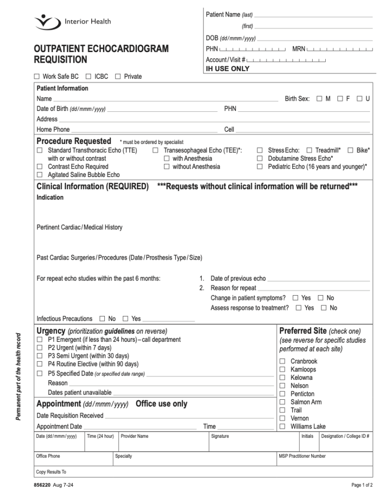 Interior Health Outpatient Echocardiogram Requsition – The Oscar Galaxy