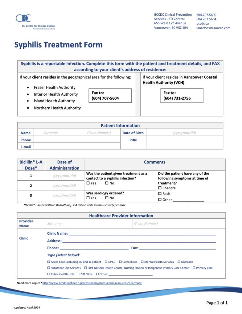 CDC Syphilis Treatment eFORM – The Oscar Galaxy