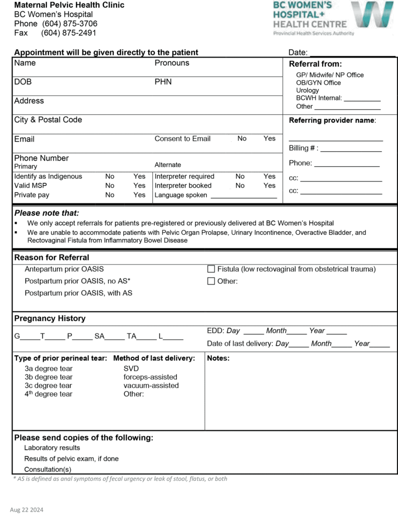 BCWH Maternal Pelvic Health Referral eForm – The Oscar Galaxy