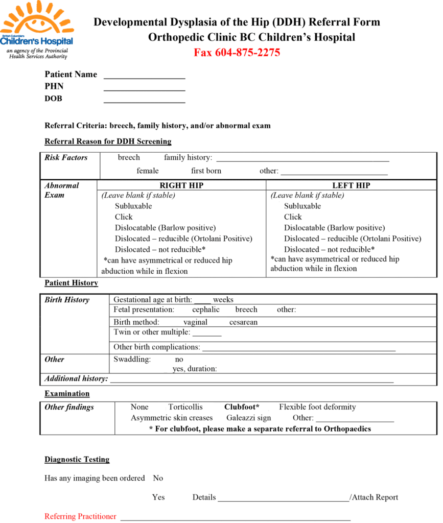 BC Children’s Hospital Developmental Dysplasia of the Hip Referral form ...