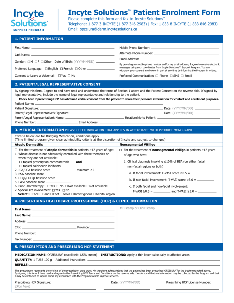 Incyte Solutions – Opzelura (ruxolitinib) – Enrolment Form 2024 – The ...