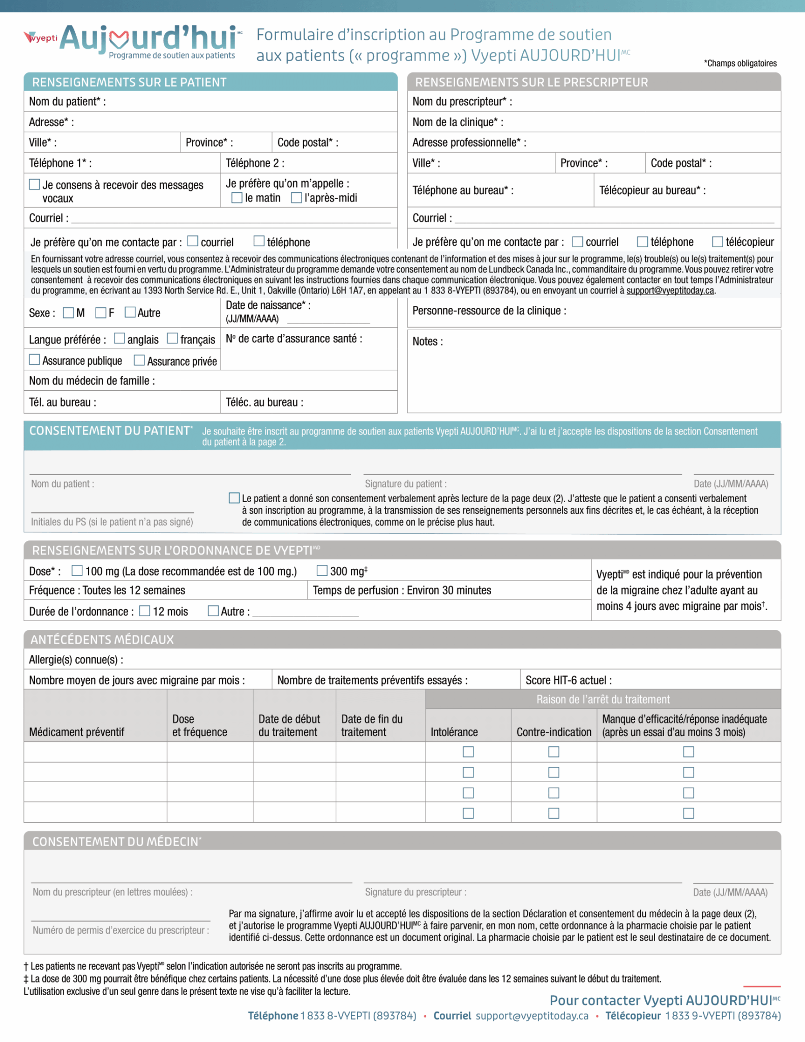 Vyepti (eptinezumab) Aujourd’hui PSP Formulaire d’inscription – The ...