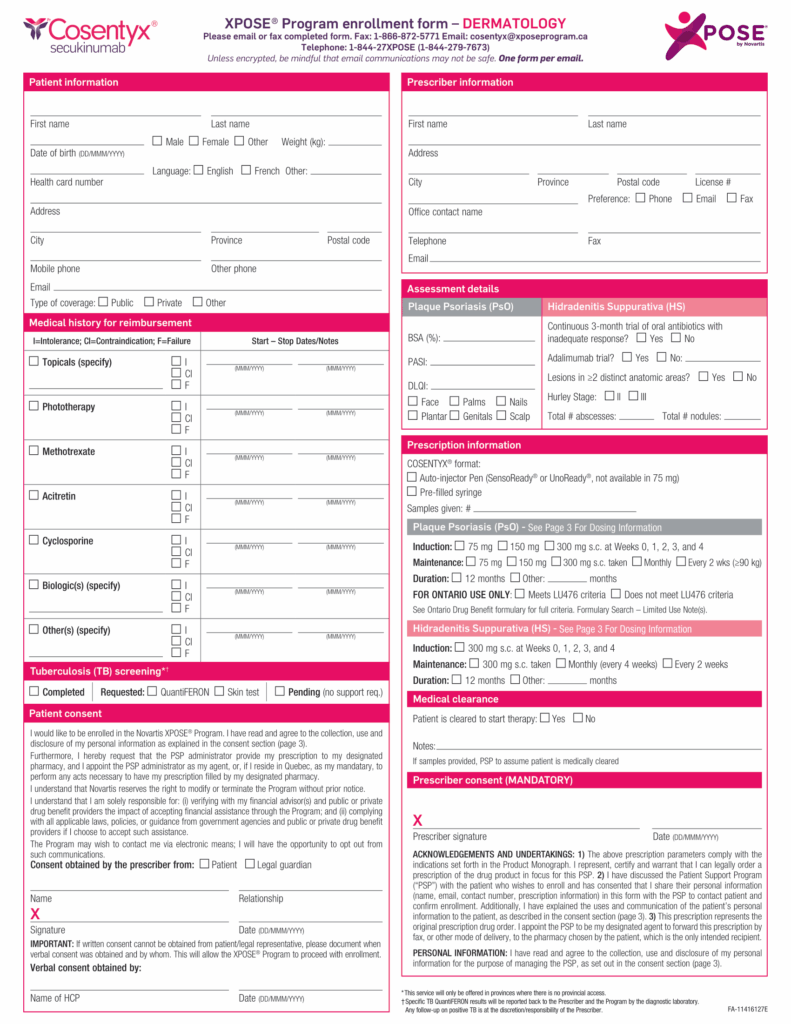 Cosentyx (secukinumab) PSP Enrollment Form – 2025 – The Oscar Galaxy