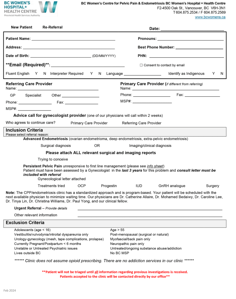 BCWH Pelvic Pain Endometriosis Referral 2019 – The Oscar Galaxy