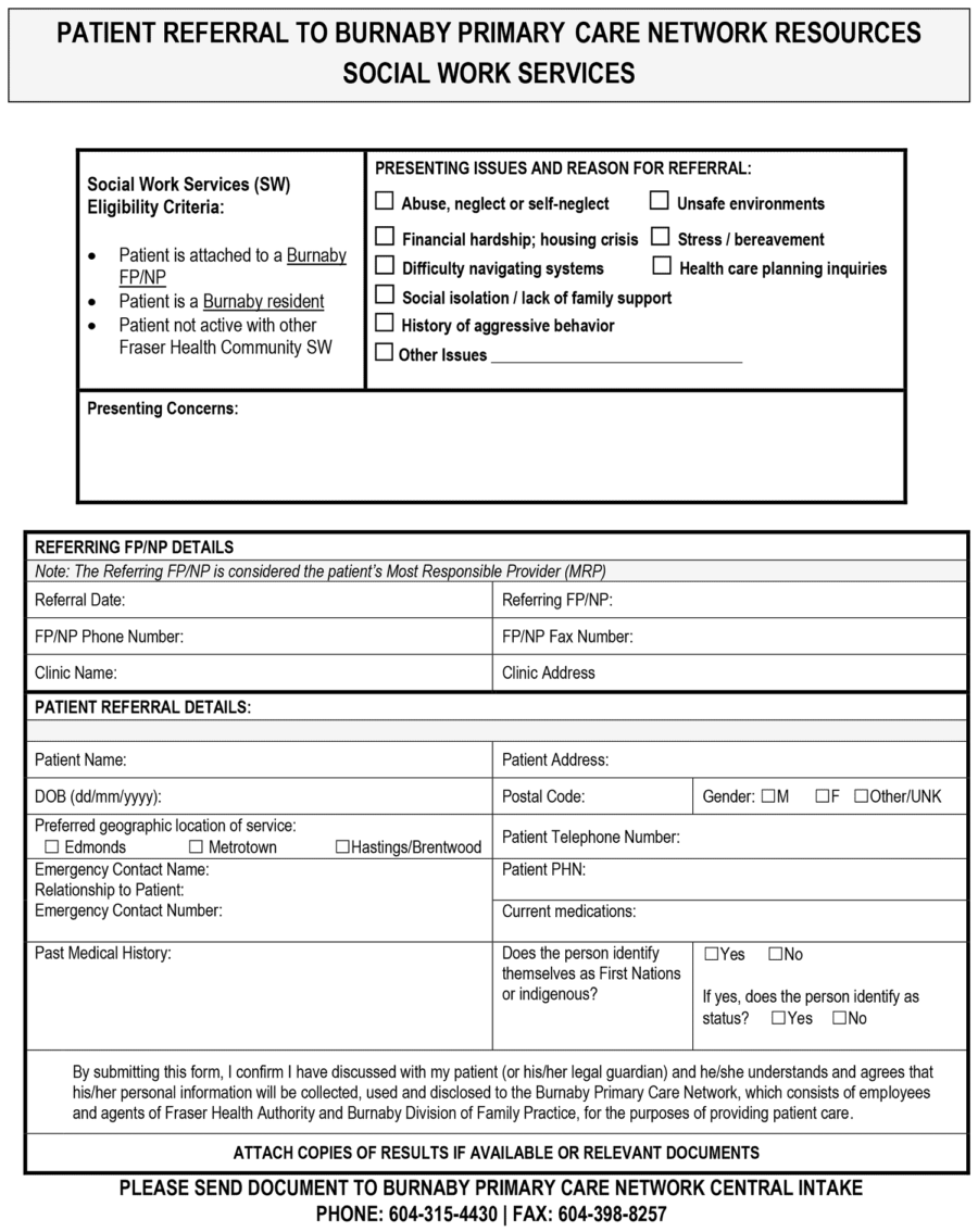 Social Work Referral Form Burnaby Prmary Care Network circa 2020 V3 ...