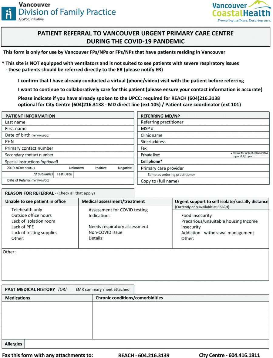 VCH Referral to Urgent Primary Care Centre COVID-19 – The Oscar Galaxy
